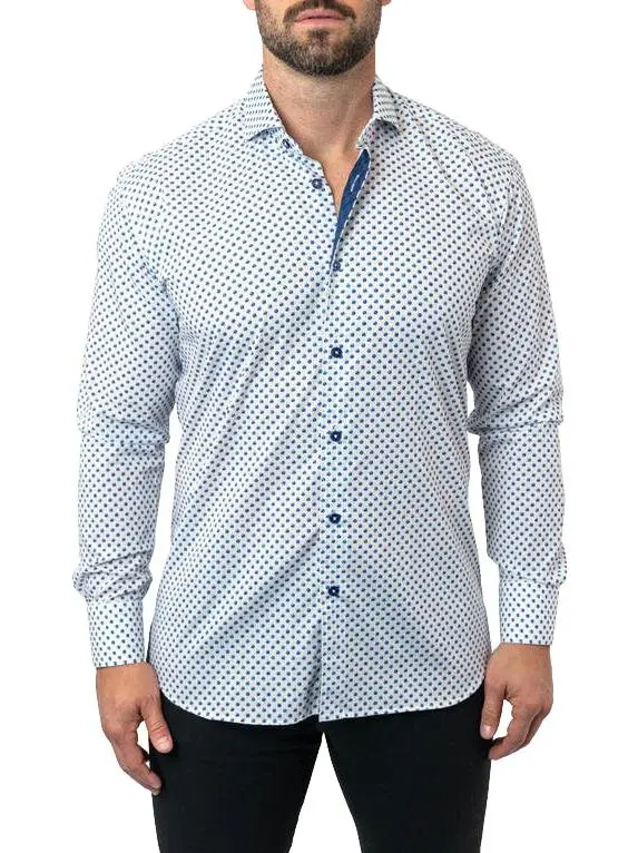 MACEOO Einstein Dot Print Contemporary Fit Button-up Shirt - White