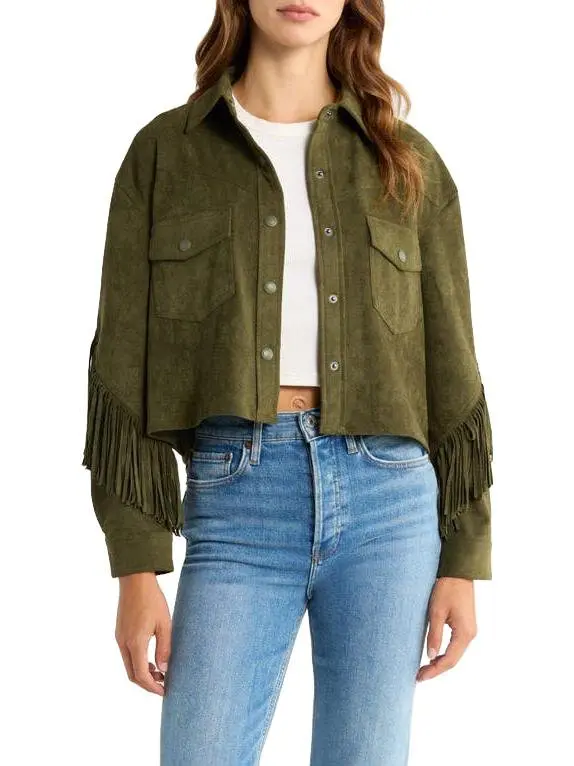 Blanknyc Faux Suede Fringe Jacket - Kale Chips