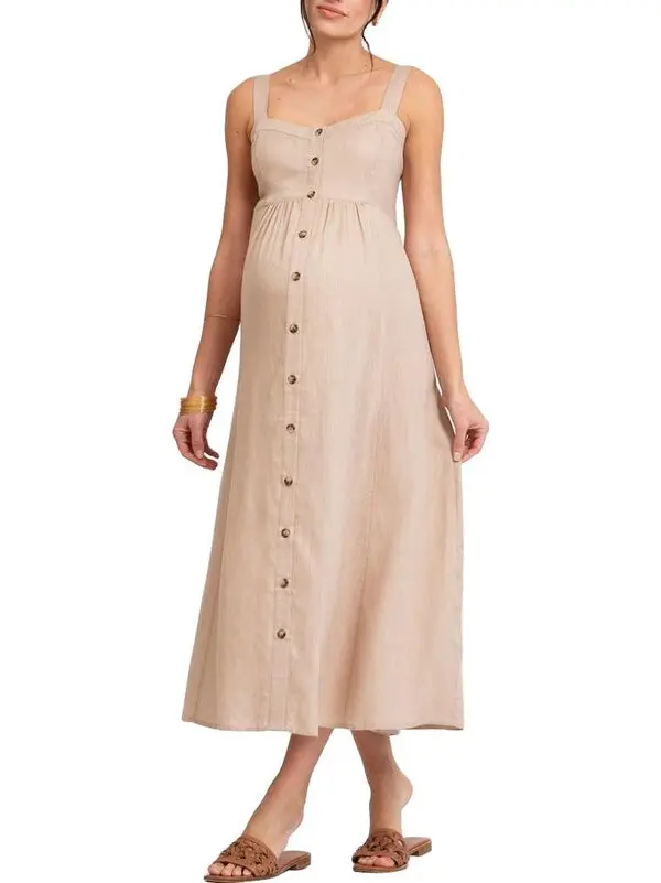 Seraphine Button-front Maternity/nursing Midi Sundress - Taupe
