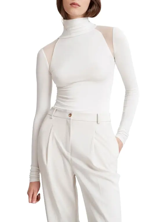 MARCELLA Maria Mesh Inset Turtleneck Top - Off White