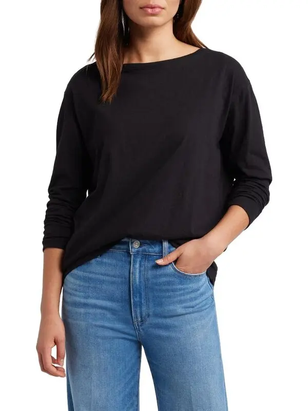 APNY Relaxed Fit Long Sleeve Cotton T-shirt - Black