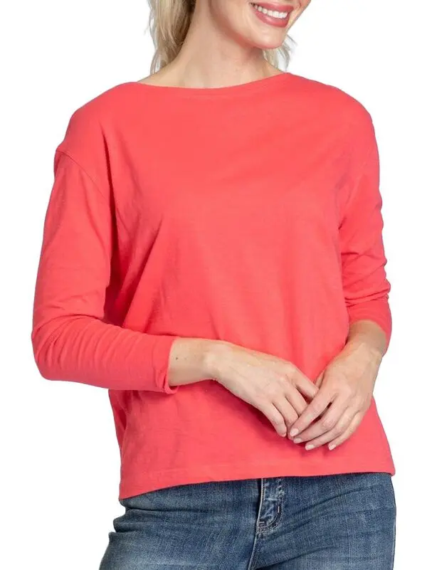 APNY Relaxed Fit Long Sleeve Cotton T-shirt - Coral