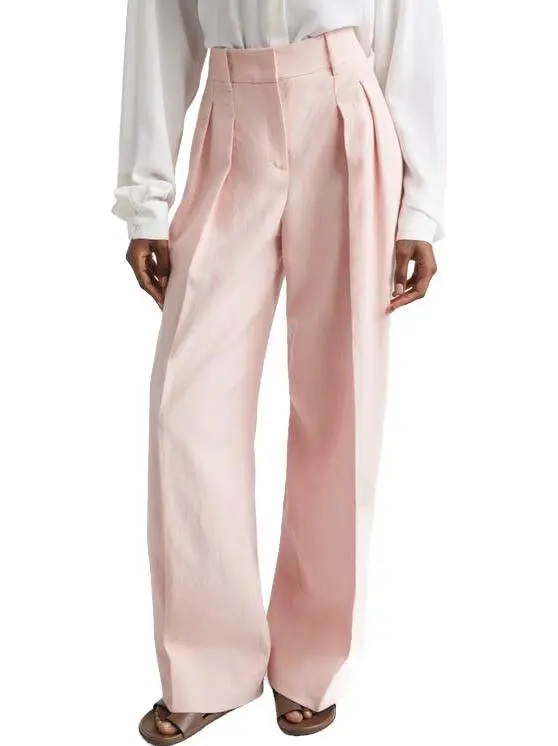 Michael Kors Pleated Wide-leg Linen Trousers - Quartz
