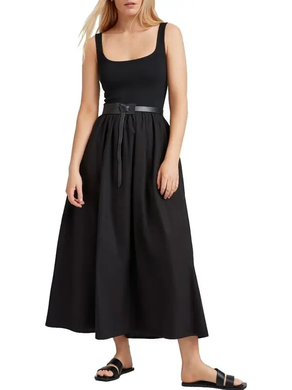 MARCELLA Clara Ponte & Cotton Midi A-line Dress - Black