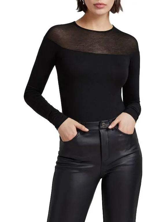 MARCELLA Pearl Sheer Yoke Jersey Top - Black
