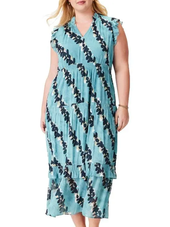 NIC+ZOE Rolling Reef Ruffle Trim Maxi Dress - Aqua Multi