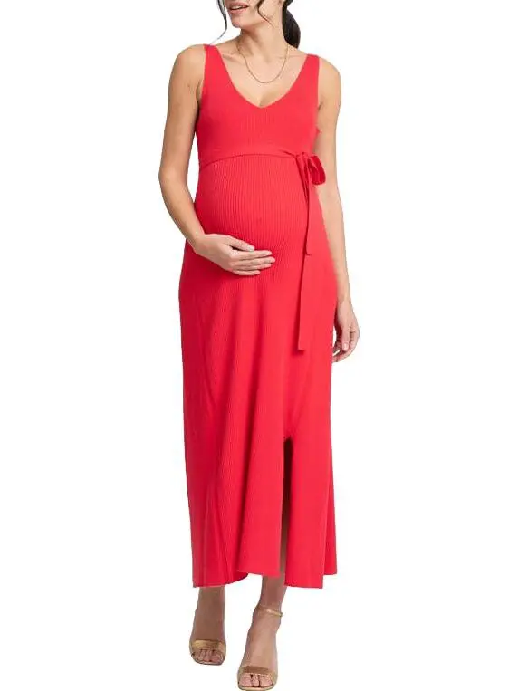 Seraphine Rib Maternity/nursing Midi Sweater Dress - Raspberry