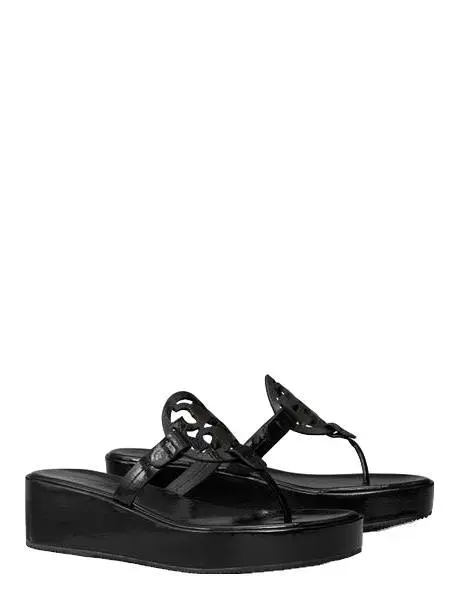 Tory Burch Miller Platform Wedge Flip Flop - Perfect Black Patent