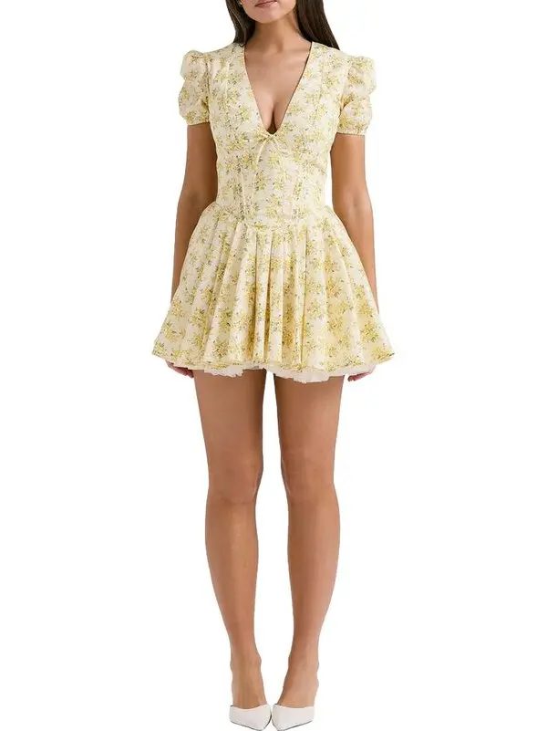 House Of Cb Imani Floral Mini Dress - Yellow Floral Print