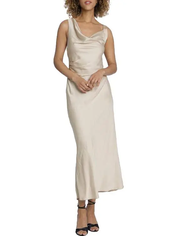 Maggy London Draped Asymmetric Cowl Neck Gown - Champagne