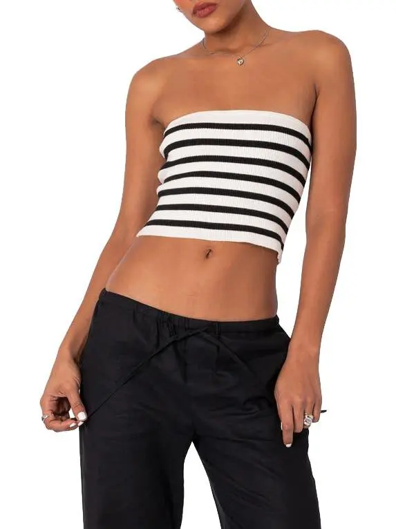 EDIKTED Lexi Stripe Rib Tube Top - Black-and-white