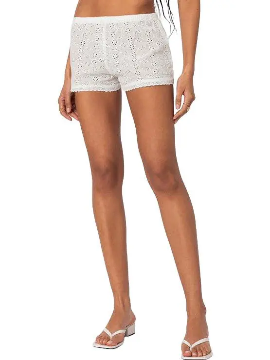 EDIKTED Jael Cotton Eyelet Shorts - White