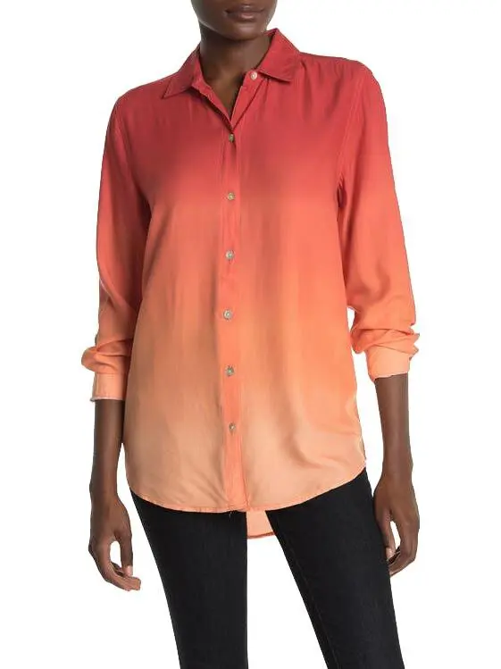 BEACHLUNCHLOUNGE Chalanna Dip Dye Long Sleeve Shirt - Coral Ombre