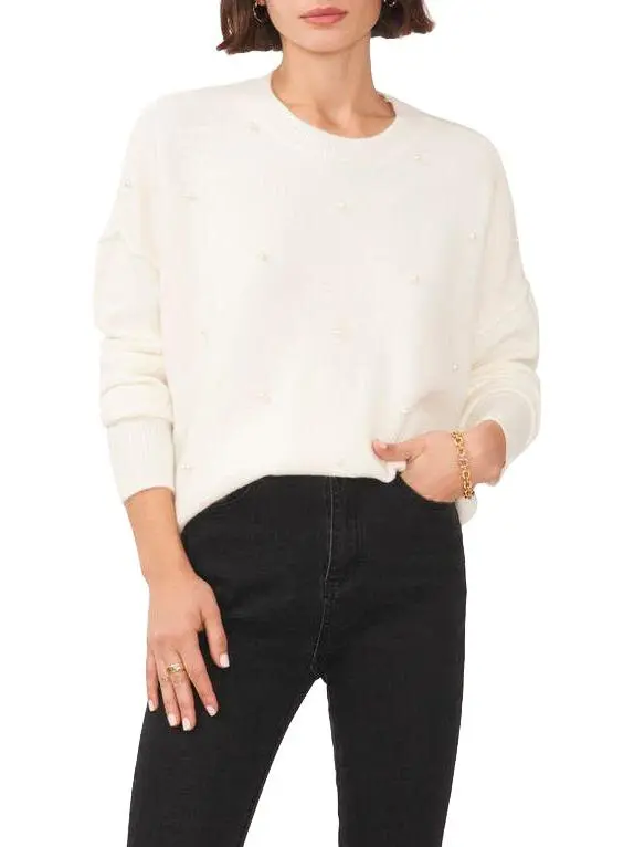 Chaus Pearly Baubles Crewneck Sweater - Antique White
