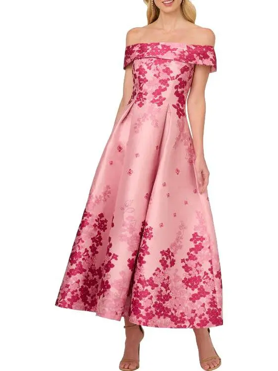 Adrianna Papell Floral Jacquard Gown - Pink Multi