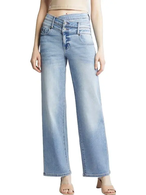 HIDDEN JEANS Double Crossover High-waist Wide-leg Jeans - Medium Wash