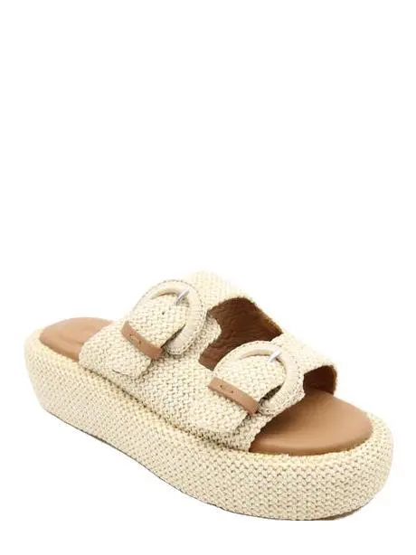 Gentle Souls By Kenneth Cole Theresa Platform Slide Sandal - Natural Raffia