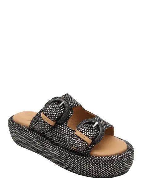Gentle Souls By Kenneth Cole Theresa Platform Slide Sandal - Pewter Raffia