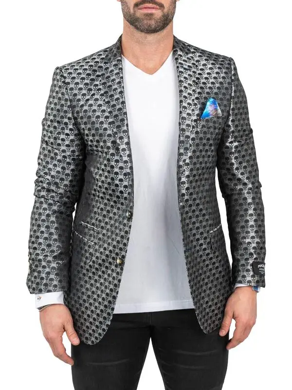 MACEOO Skull Printed Sport Coat - Grey