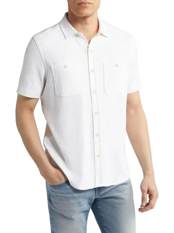 Johnston & Murphy Double Pocket Short Sleeve Knit Button-up Shirt - White