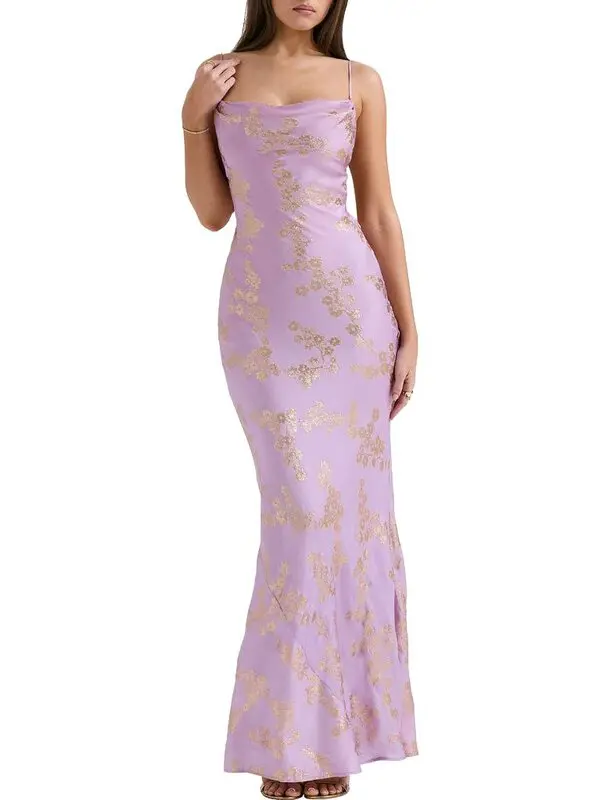 House Of Cb Capriana Metallic Mermaid Gown - Orchid Bloom