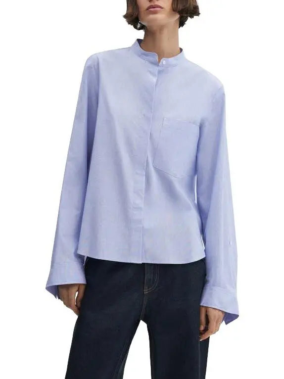Mango Band Collar Cotton Shirt - Blue