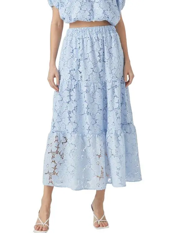 Endless Rose Tiered Sequin Lace Maxi Skirt - Powder Blue
