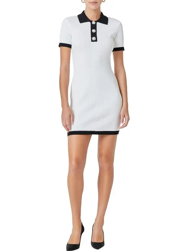 Endless Rose Polo Rib Knit Mini Dress - White/ Black