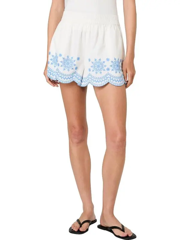 French Connection Alissa Embroidered Cotton Shorts - White/poolside Blue