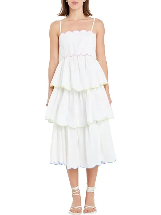English Factory Scallop Sleeveless Sundress - White