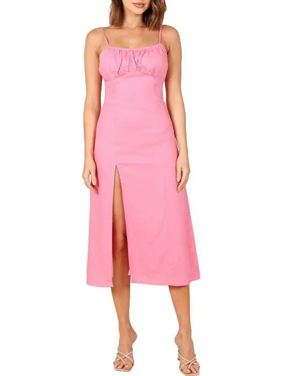 PETAL & PUP Krystal Side Slit Midi Dress - Hot Pink
