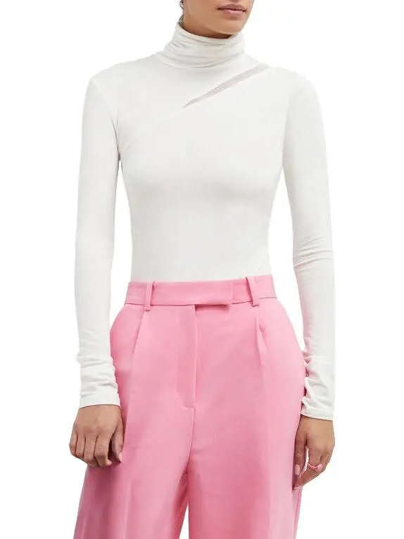 MARCELLA Vee Mesh Cutout Turtleneck Top - Off White