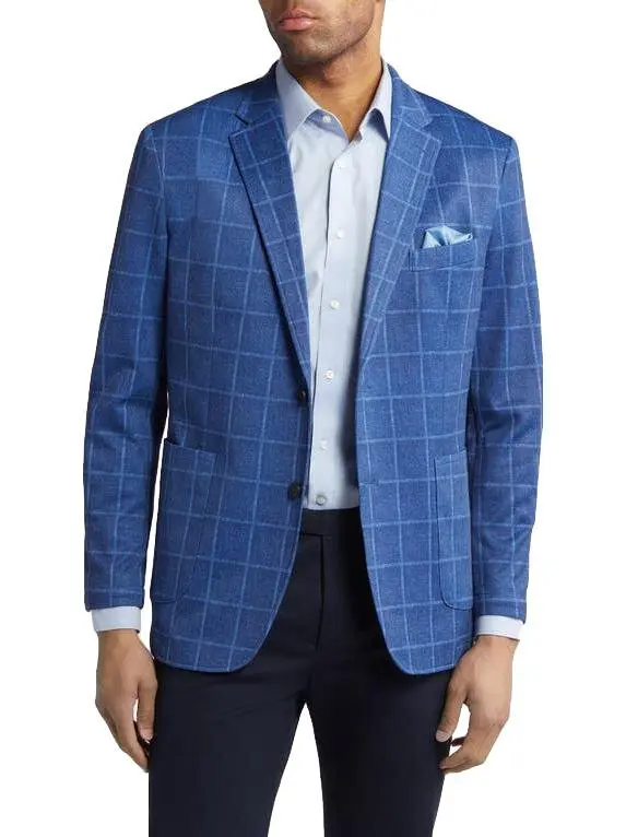 Johnston & Murphy Xc Flex® Windowpane Check Knit Sport Coat - Blue Plaid