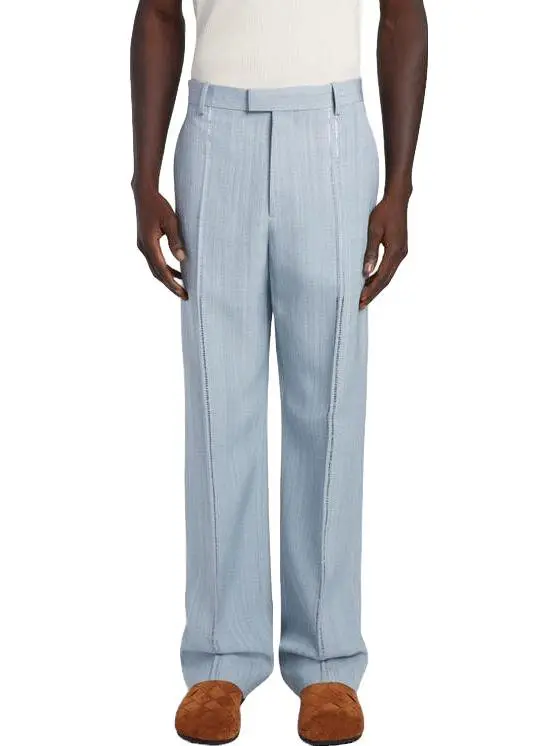 Bottega Veneta Grainy Viscose & Silk Straight Leg Pants - River/cloud