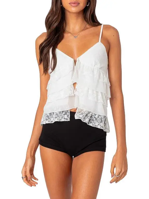 EDIKTED Lacy Ruffle Camisole - White