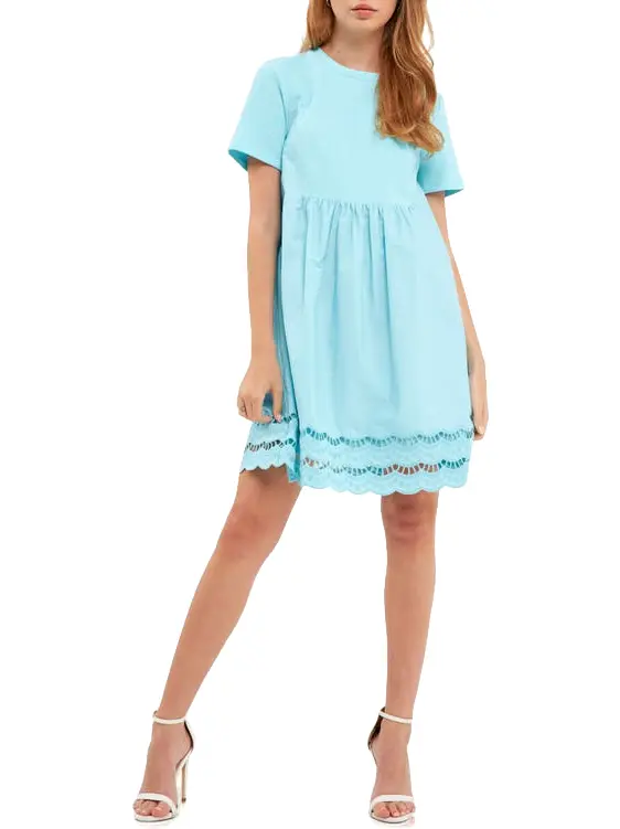 English Factory Mixed Media Mini Dress - Aqua