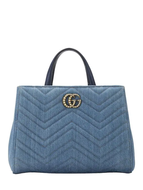 Gucci Denim Gg Marmont Top Handle Bag - Blue