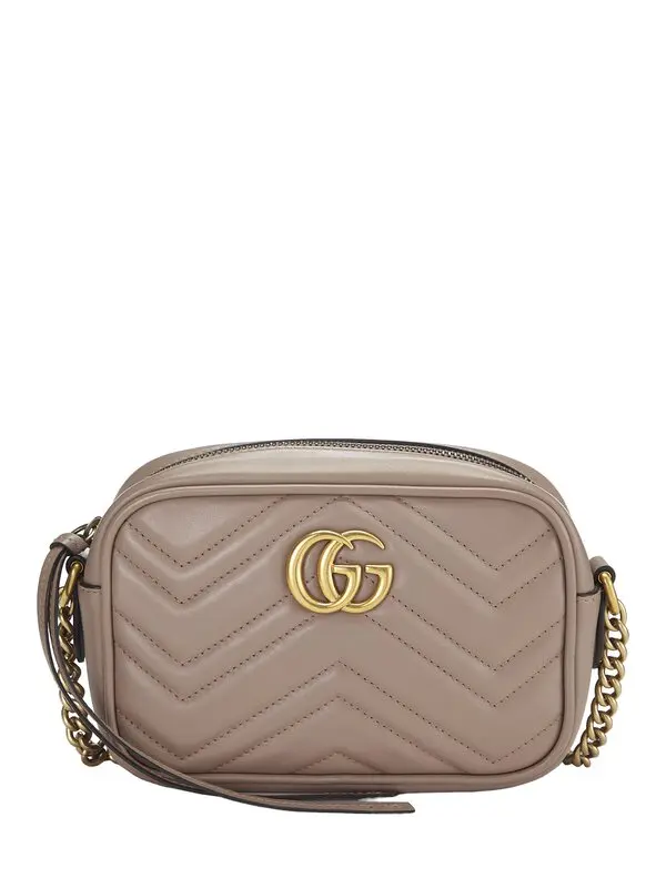 Gucci Leather Gg Marmont Crossbody - Beige