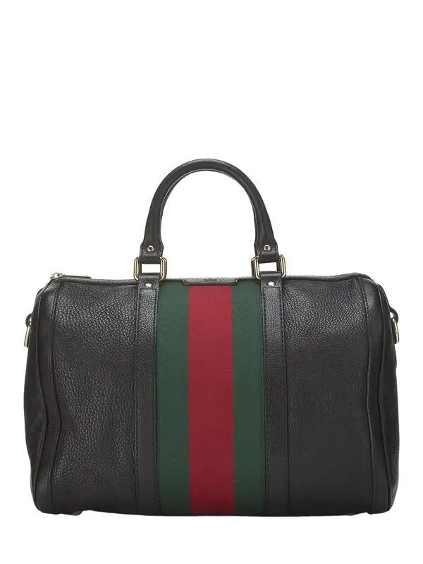 Gucci Leather Web Boston Bag - Black