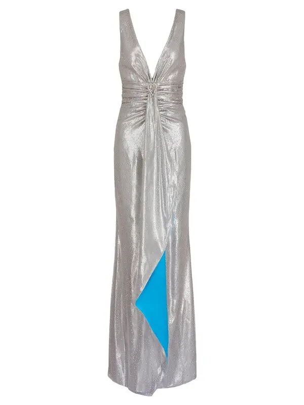 Giorgio Armani Lurex And Tulle Long Dress With Rhinestone Embroidery - Patterned