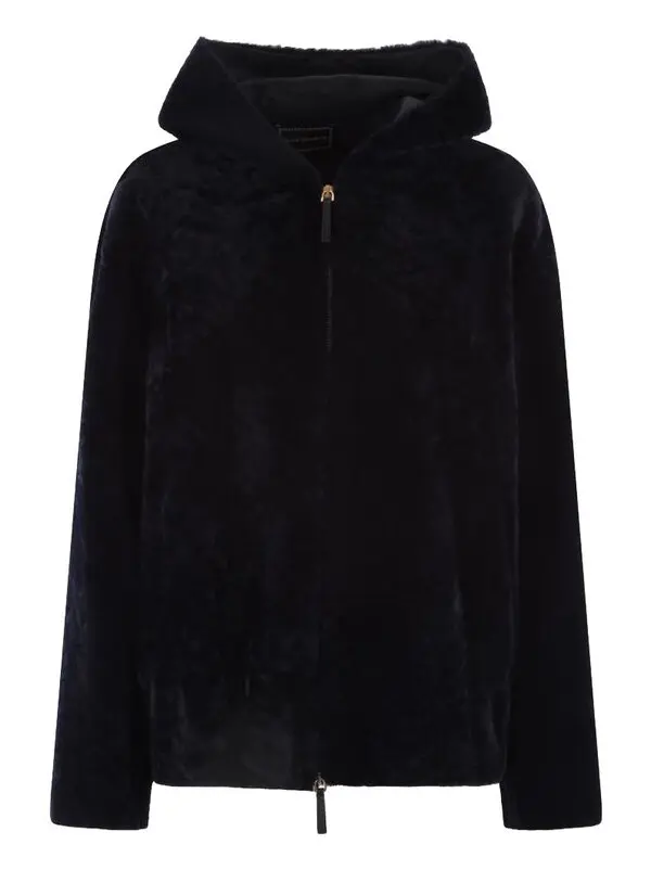 10 CORSO COMO Hooded Shearling Jacket - Blue