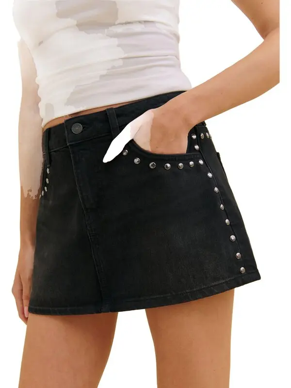REFORMATION Hazel Low Rise Denim Mini Skirt - Black