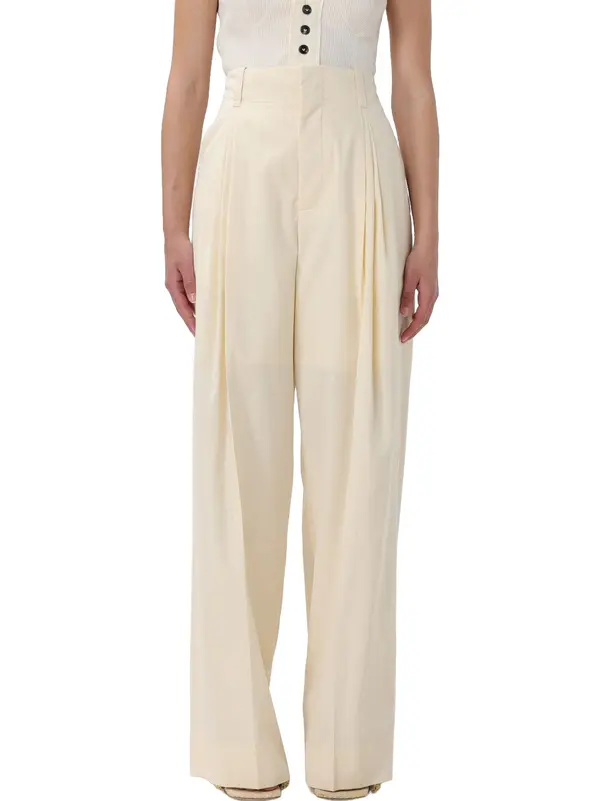 Bottega Veneta Pleated Wide Leg Trousers - Yellow Cream