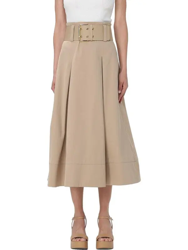 Elisabetta Franchi Midi Skirt With Belt - Sand