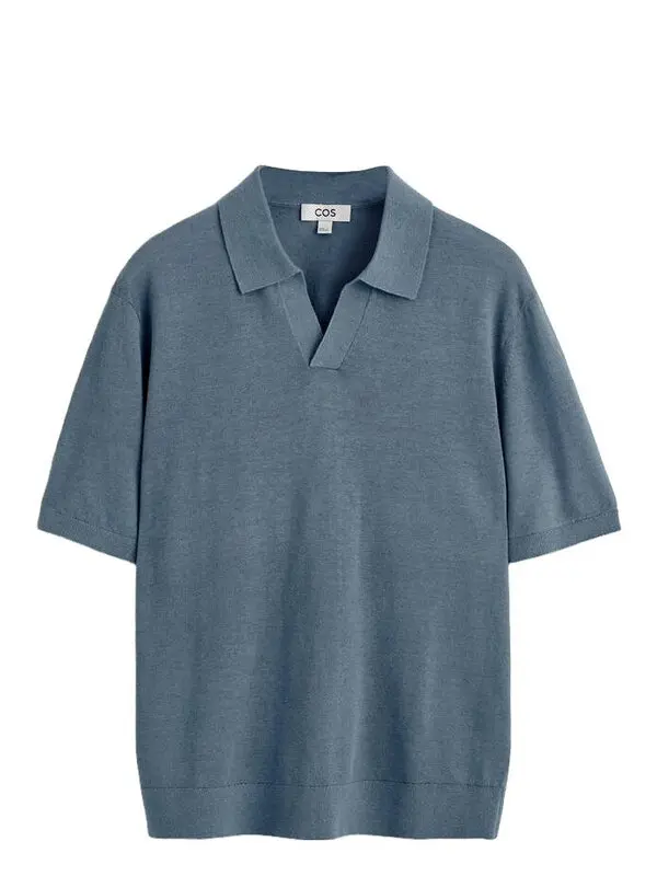 Cos Knitted Linen Polo Shirt - Blue