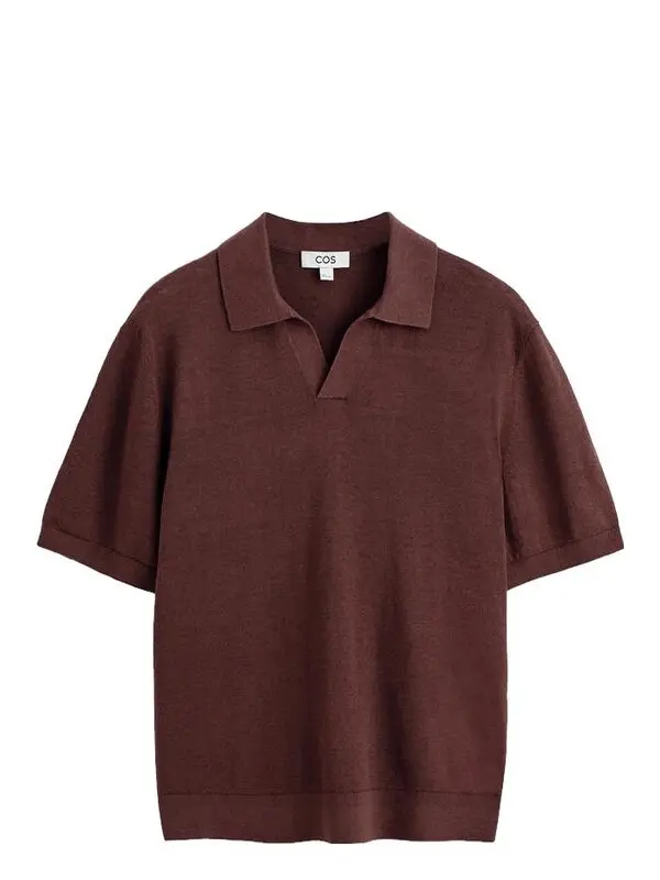 Cos Knitted Linen Polo Shirt - Brown