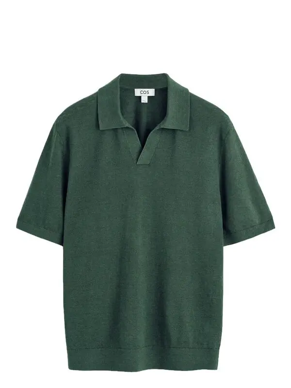 Cos Knitted Linen Polo Shirt - Green