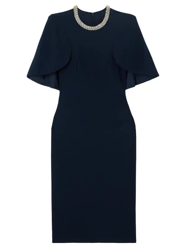 Jenny Packham Flirtini Cape-effect Crystal-embellished Midi Dress - Blue