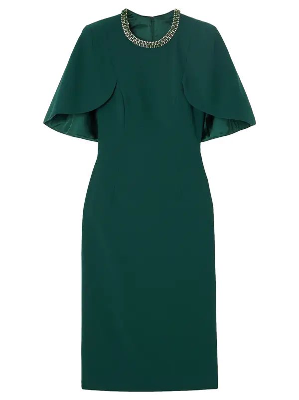 Jenny Packham Flirtini Cape-effect Crystal-embellished Midi Dress - Green