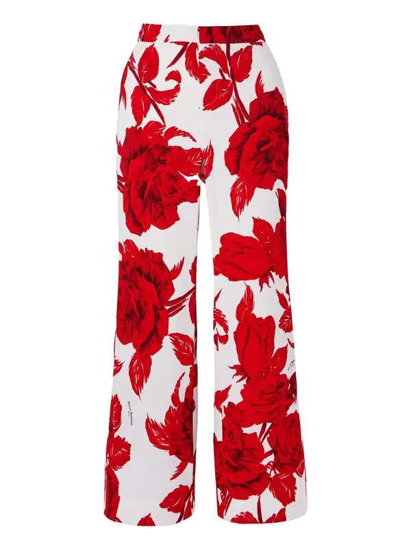 Balmain Floral-print Crepe Flared Pants - Red